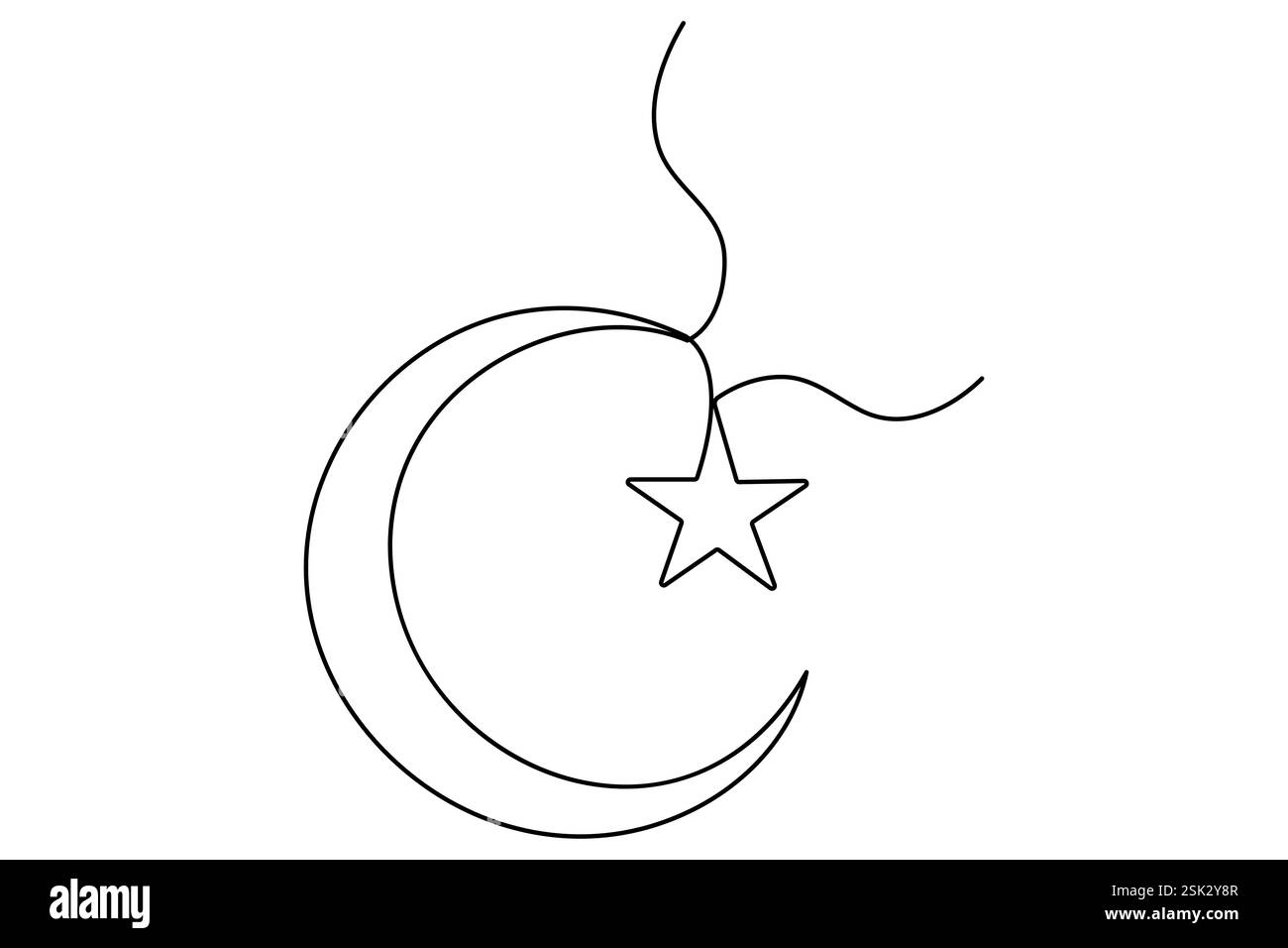 Continuous one line drawing of Moon and star outline vector ...