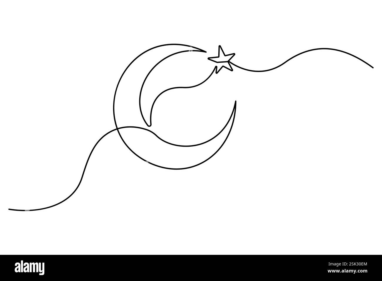Continuous one line drawing of Moon and star outline vector ...