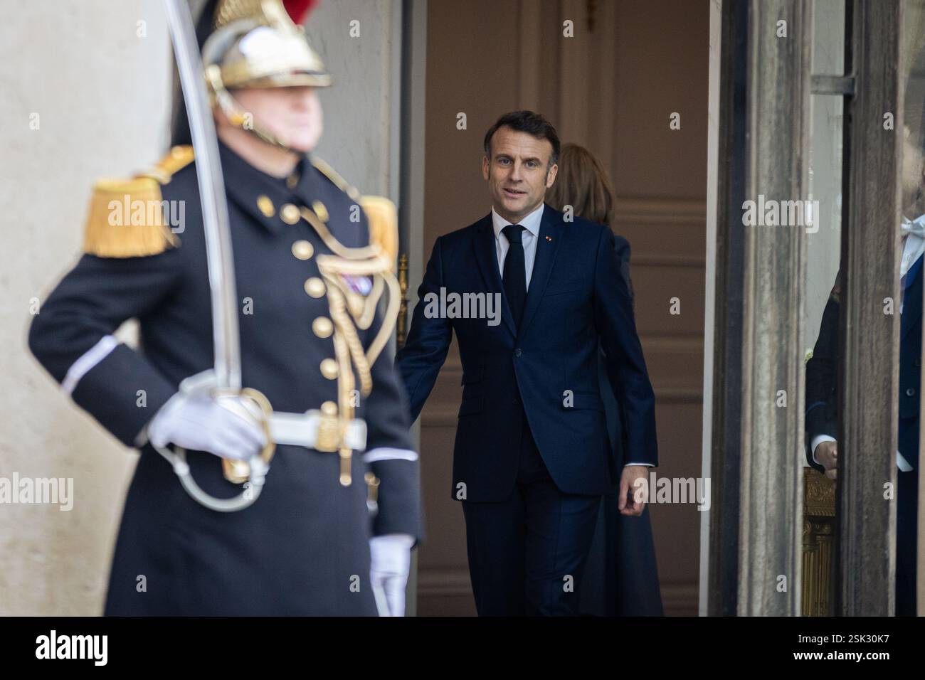 Paris, France. 11th Feb, 2025. French President Emmanuel Macron seen at ...