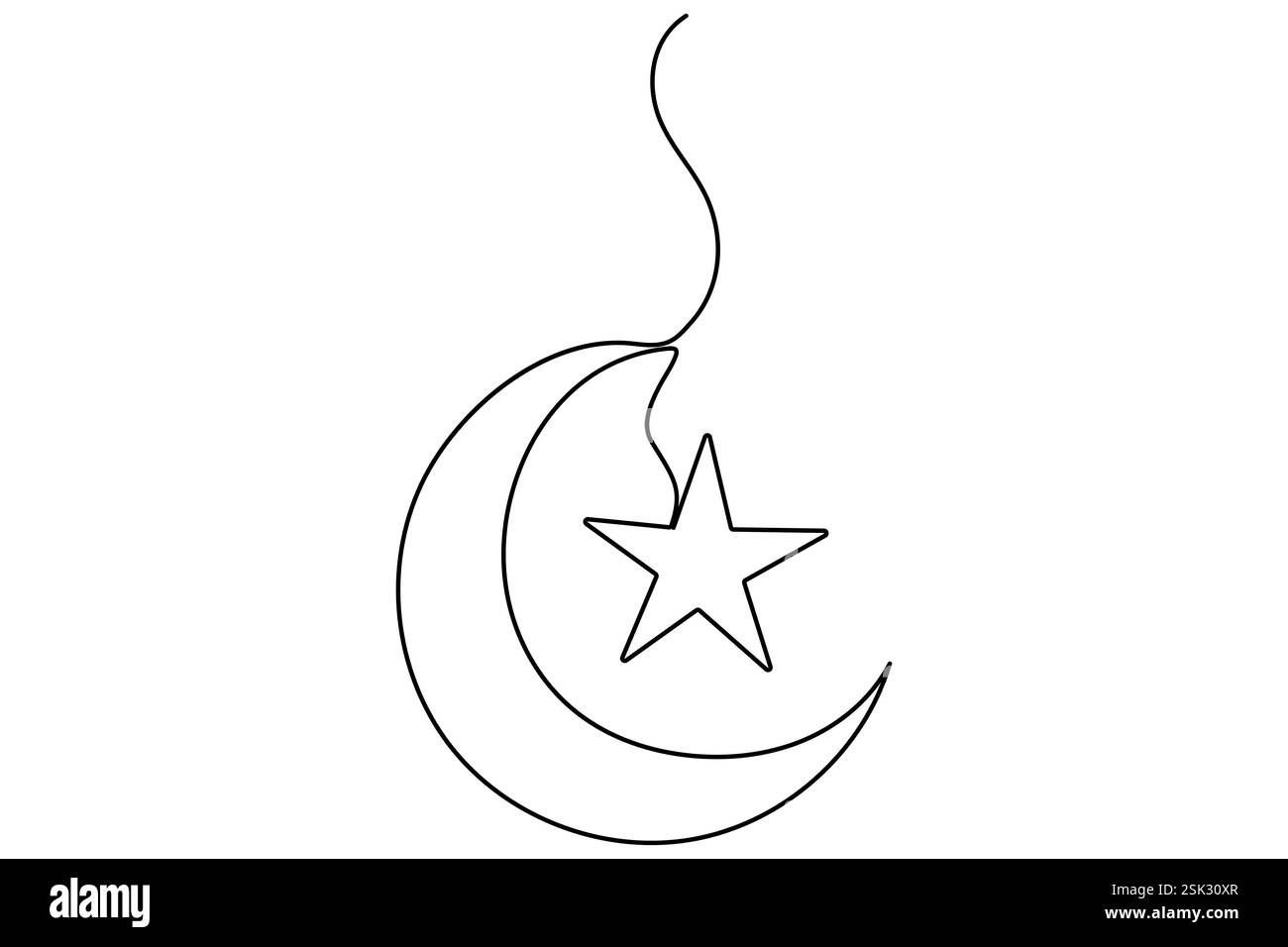 Continuous one line drawing of Moon and star outline vector ...