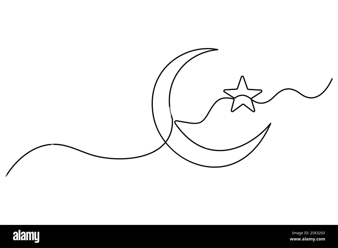 Continuous one line drawing of Moon and star outline vector ...
