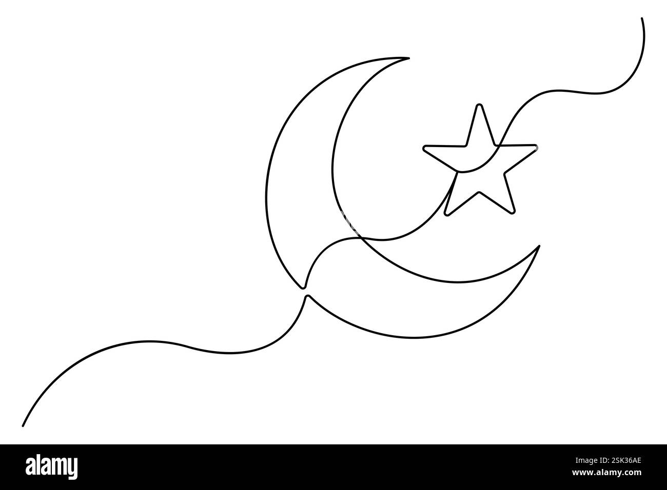 Continuous one line drawing of Moon and star outline vector ...