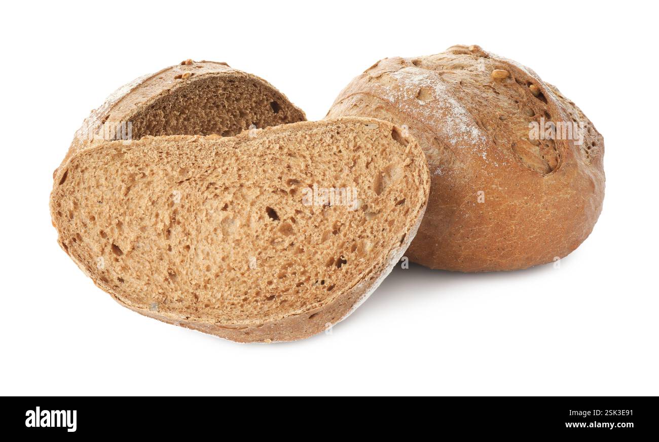 Whole and halves of bread isolated on white Stock Photo - Alamy