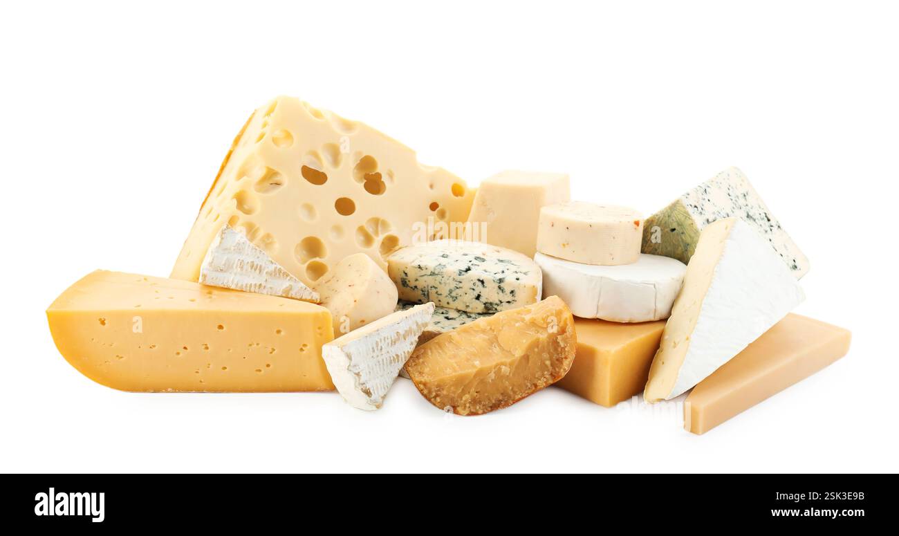 Different types of cheese isolated on white Stock Photo - Alamy
