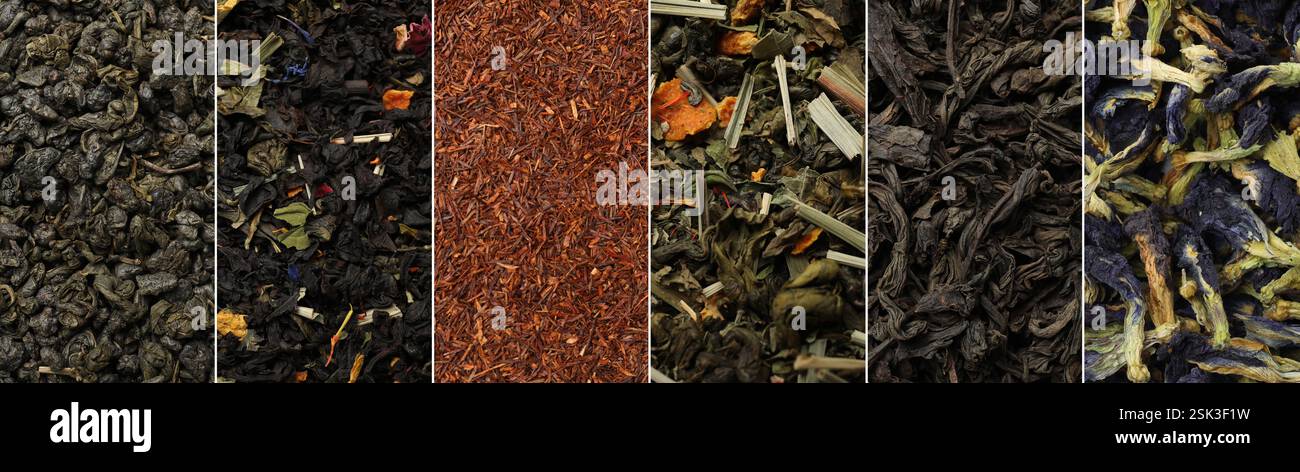 Dried leaves of different types of tea, collage Stock Photo - Alamy