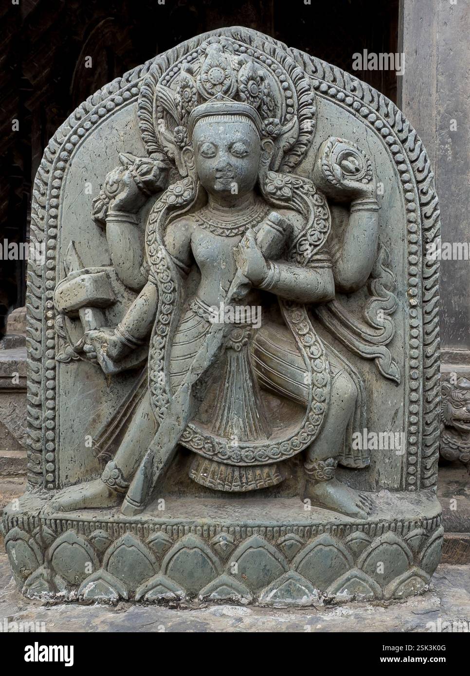 Antique stone statue of the Hindu deity Narayan in Patan which is a ...