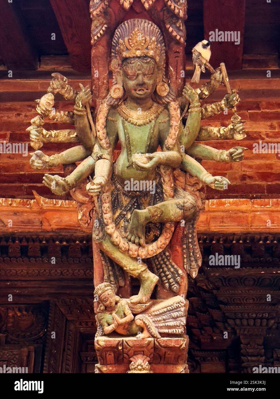 Hindu deity on a temple strut in Patan which is a UNESCO World Heritage ...