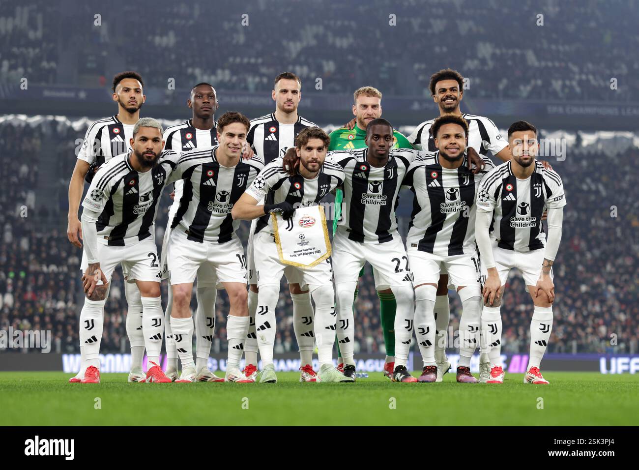 Turin, Italy. 11th Feb, 2025. The Juventus starting eleven line up for ...