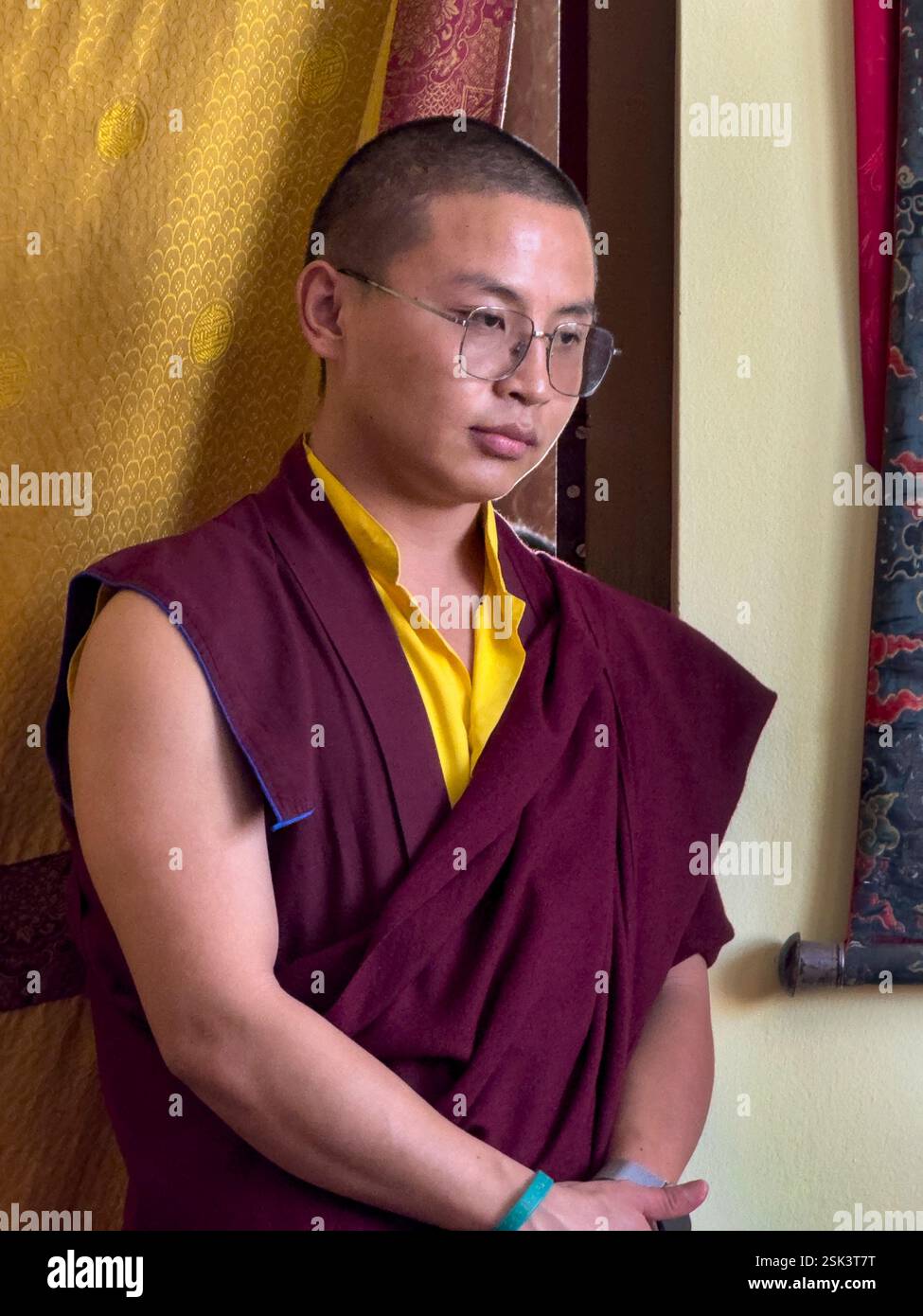 A monk at Chökyi Nyima Rinpoche's Ka-Nying Shedrub Ling Monastery - Kathmandu, Nepal Stock Photo ...