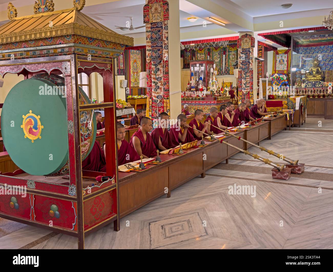 Monks say prayers and blow Tibetan horns at Chökyi Nyima Rinpoche's Ka ...