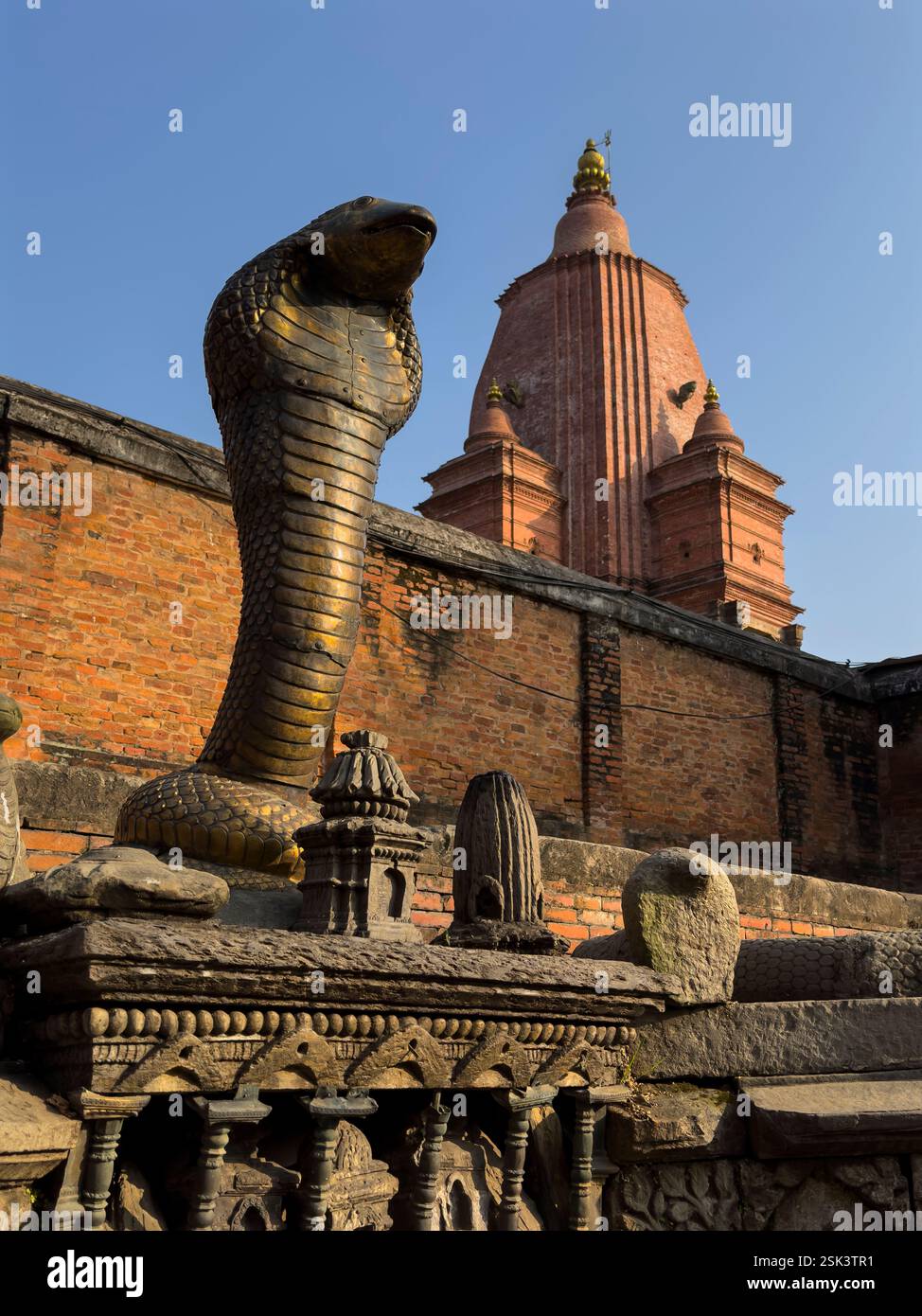A Bronze statue of a cobra or the mythical Shesh nag guard in a temple ...