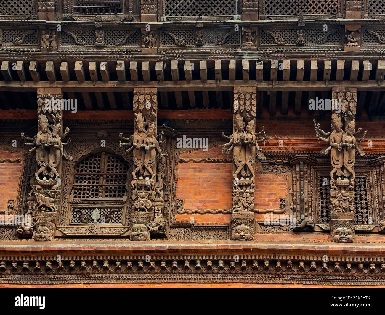 Carved wooden struts with Hindu deities decorate the Hanuman Dhoka ...