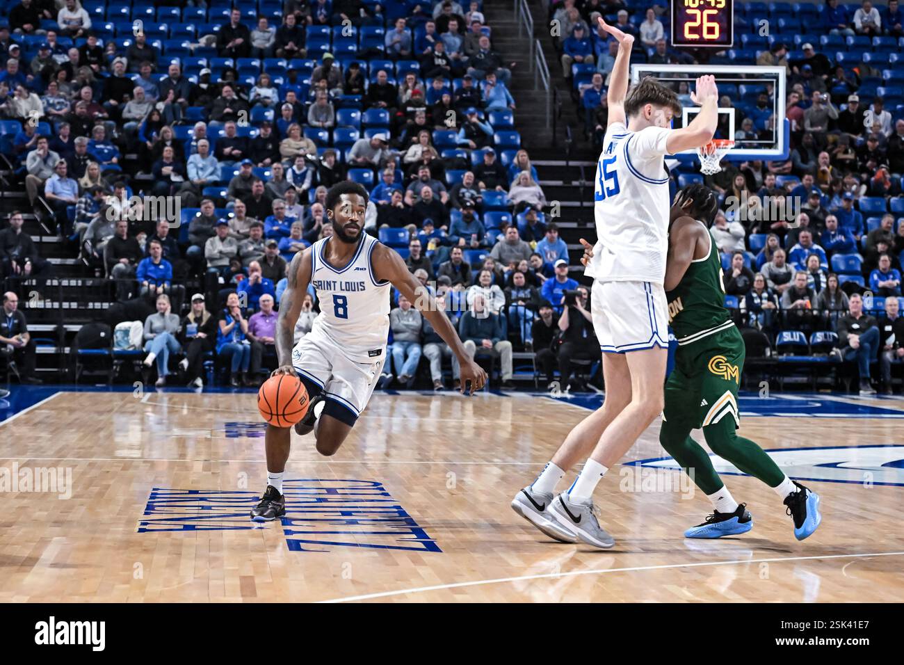 FEBRUARY 11, 2025: Saint Louis Billikens guard Kobe Johnson (8) uses ...
