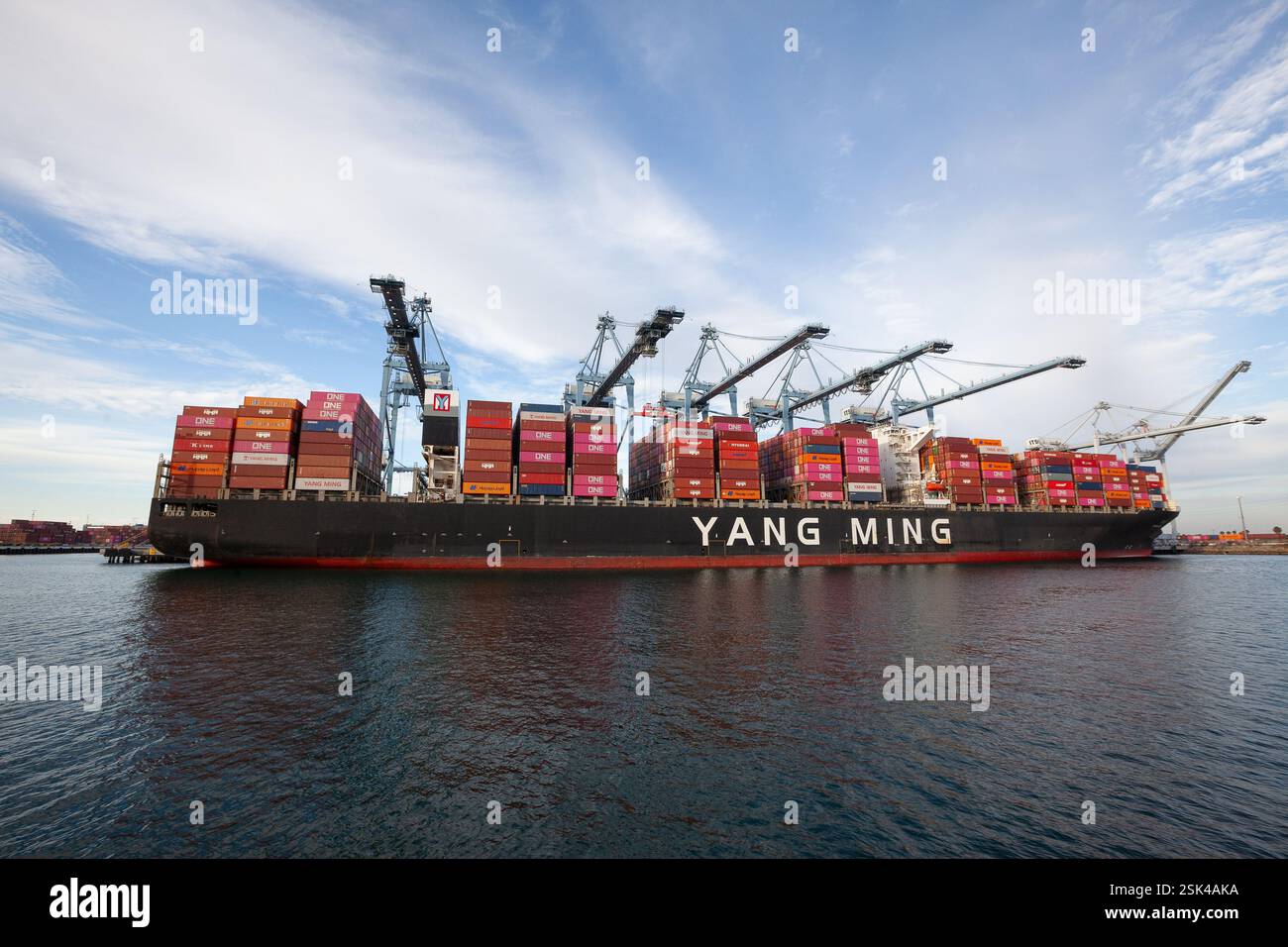 The fully loaded Yang Ming cargo ship, Wellhead, from Hong Kong ...