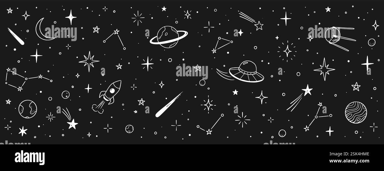 Space star vector kid background. Hand drawn doodle sketch style star ...