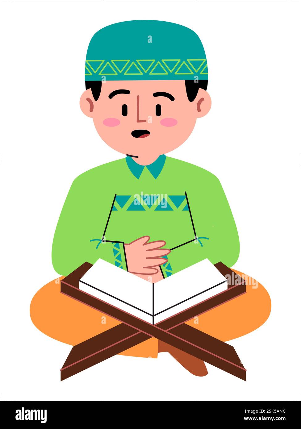 Muslim boy kid character reciting reading learning Al-Quran Islam ...