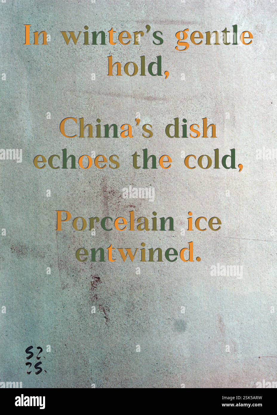 In winter's gentle hold, China's dish echoes the cold, Porcelain ice ...