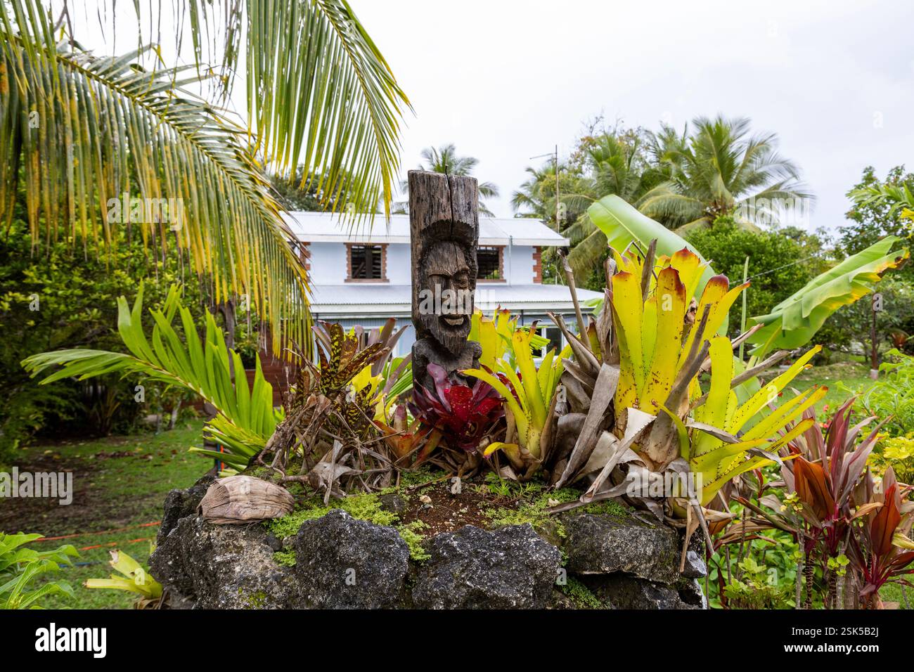 Totem at the garden of a traditional hut in Easo, Lifou Island, Loyalty ...