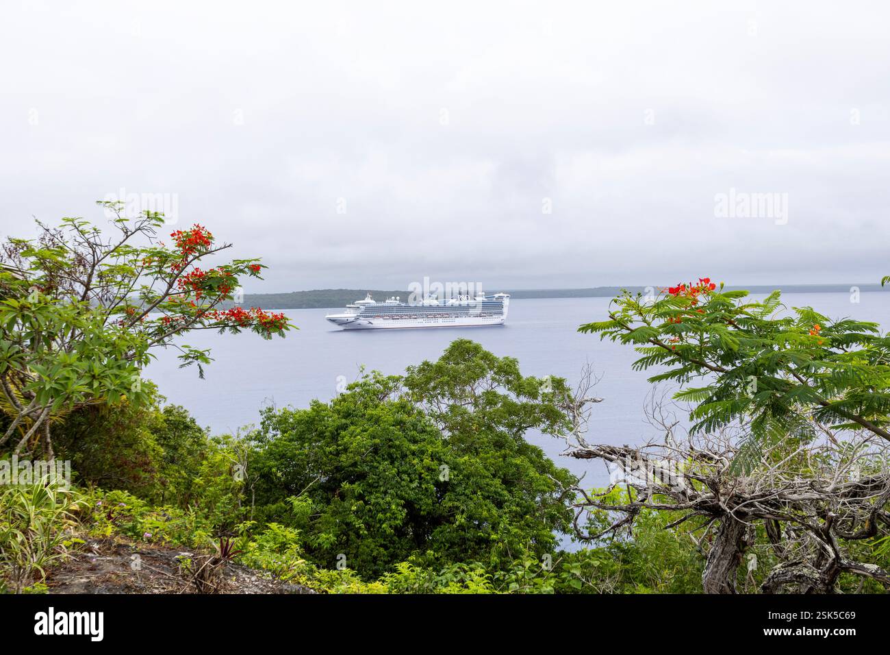 View of a cruise ship seen from the Lifou Island, Loyalty Islands, New ...