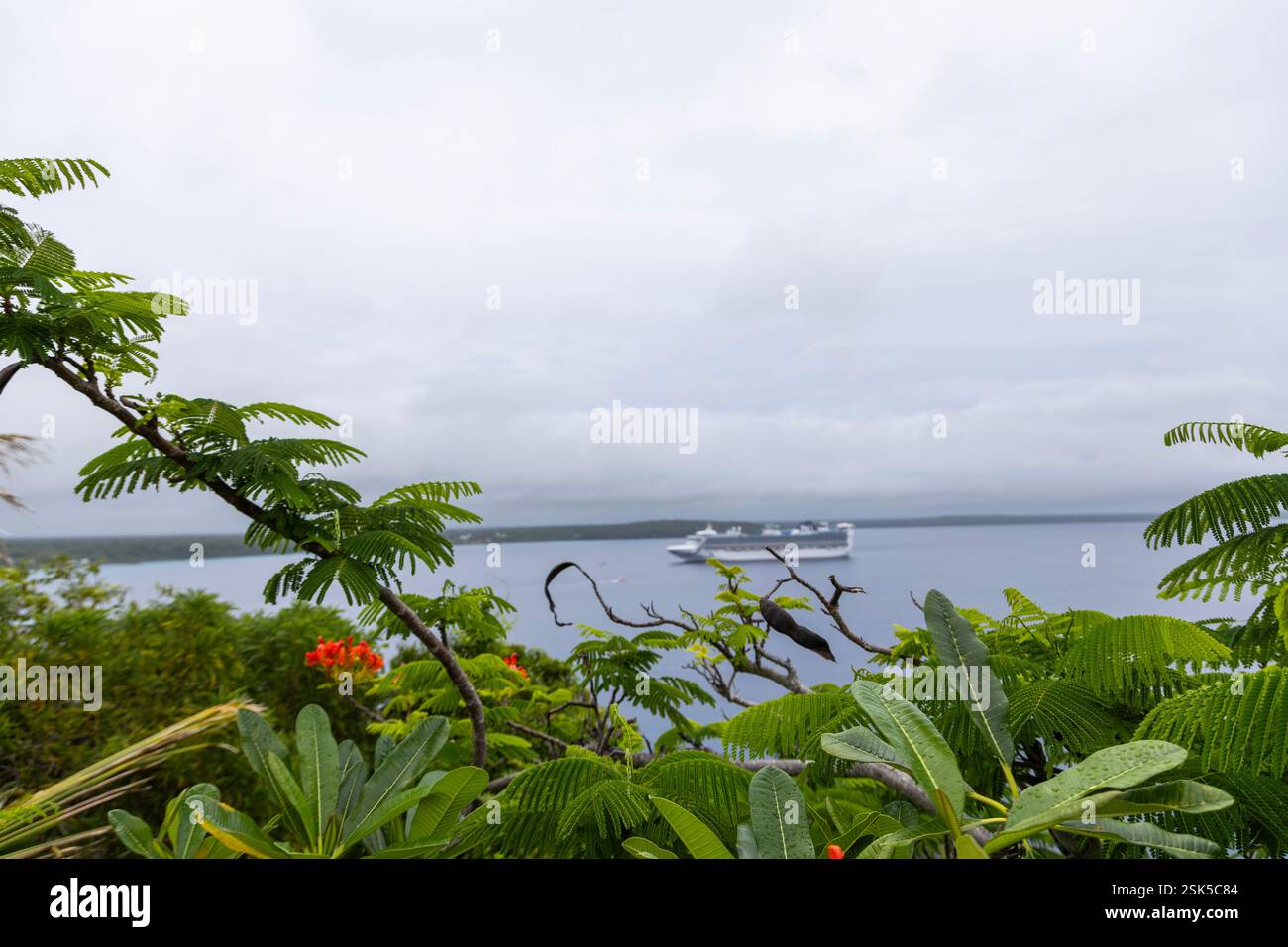 View of a cruise ship seen from the Lifou Island, Loyalty Islands, New ...