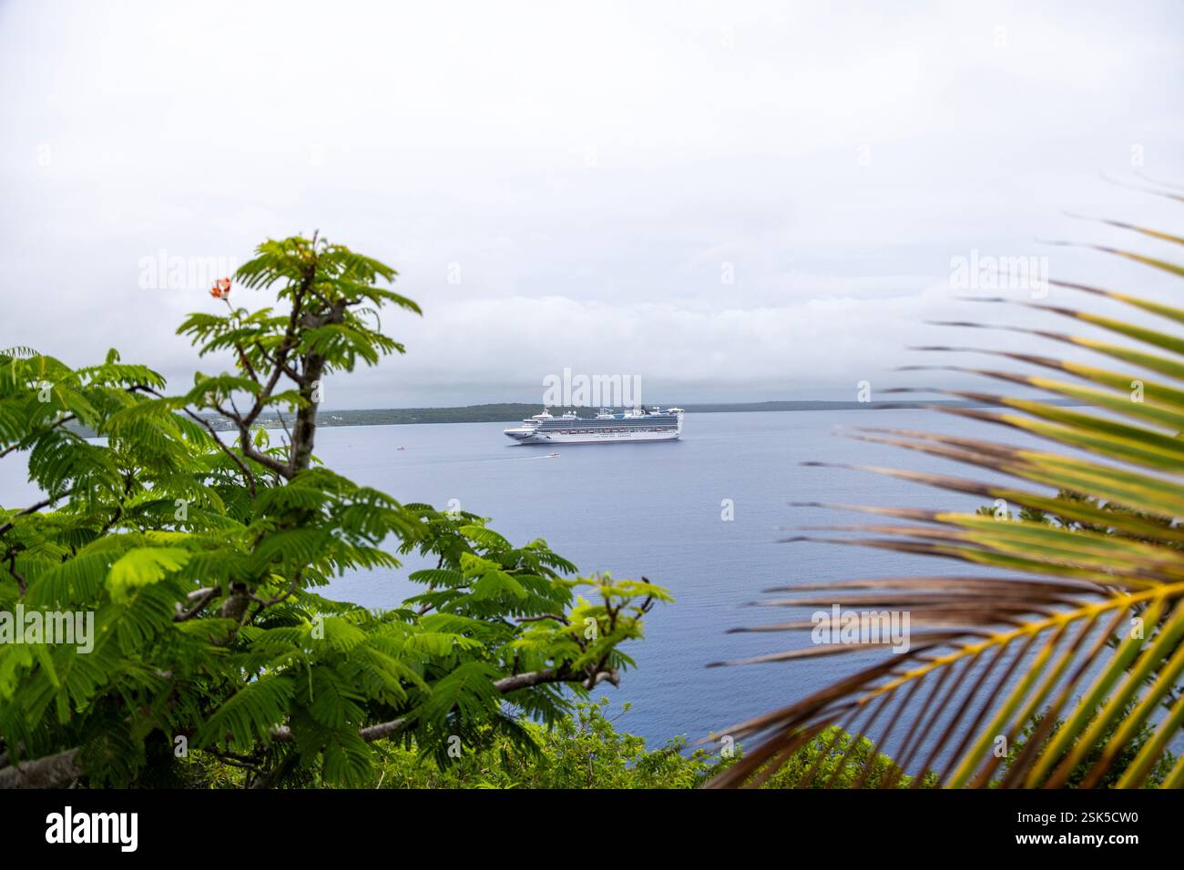 View of a cruise ship seen from the Lifou Island, Loyalty Islands, New ...