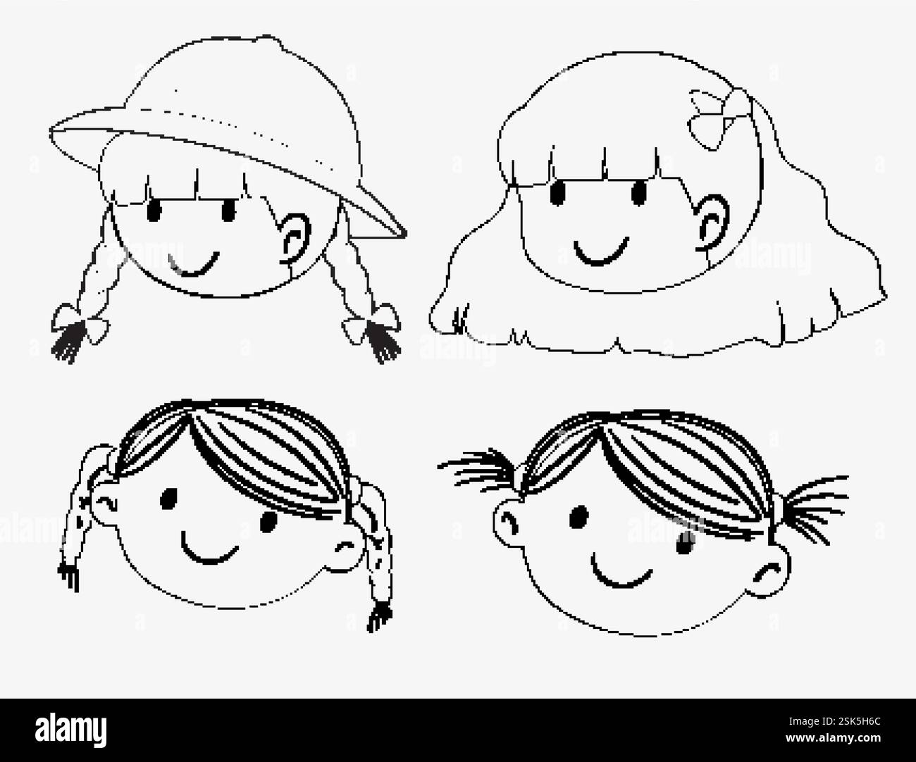 Adorable line drawings of smiling children's faces Stock Vector Image ...