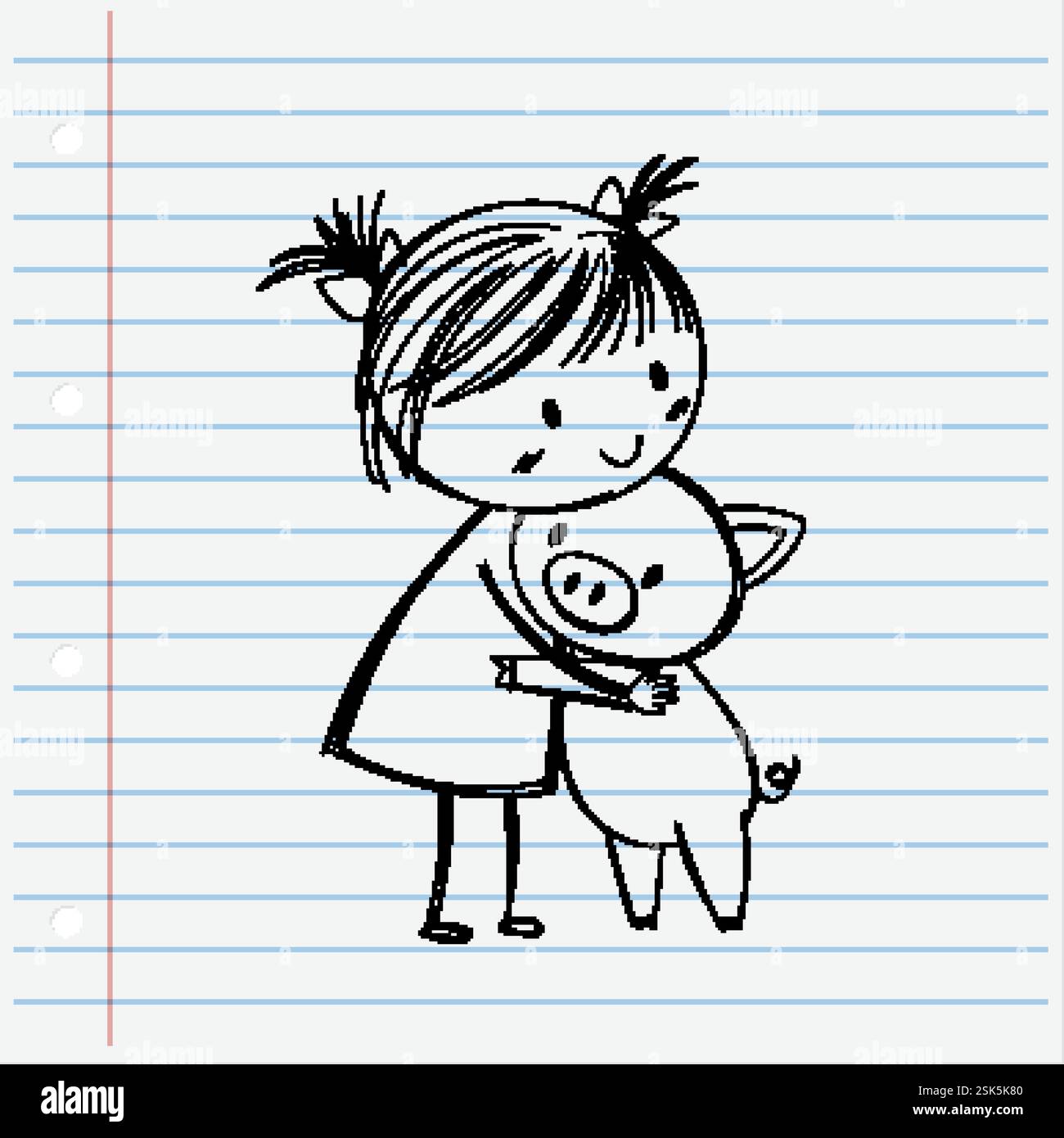A child hugging a piglet on lined paper Stock Vector Image & Art - Alamy