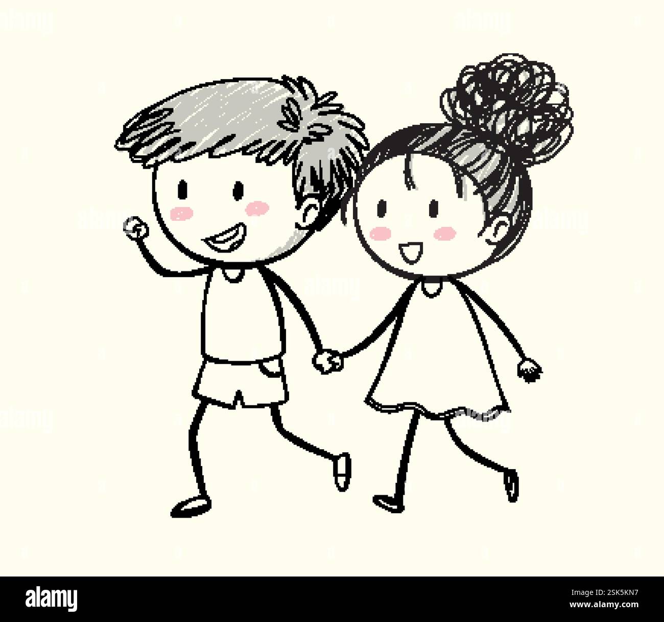 Two kids walking hand in hand Stock Vector Images - Alamy