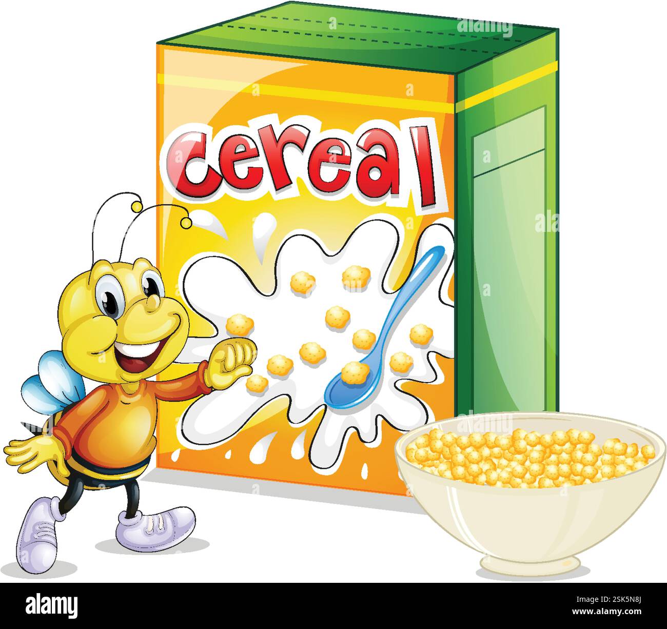 Happy bee beside a cereal box and bowl Stock Vector Image & Art - Alamy