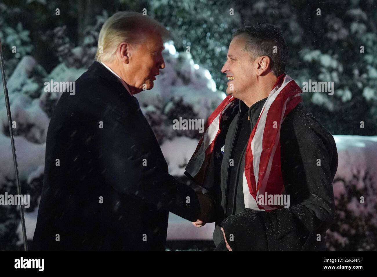 President Donald Trump greets Marc Fogel at on the South Lawn at the ...
