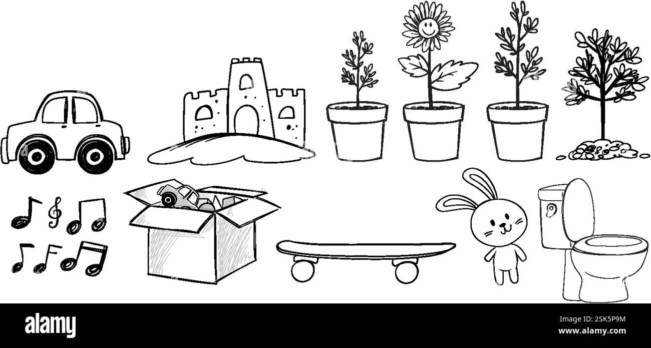 Playful illustration featuring various objects and symbols Stock Vector ...