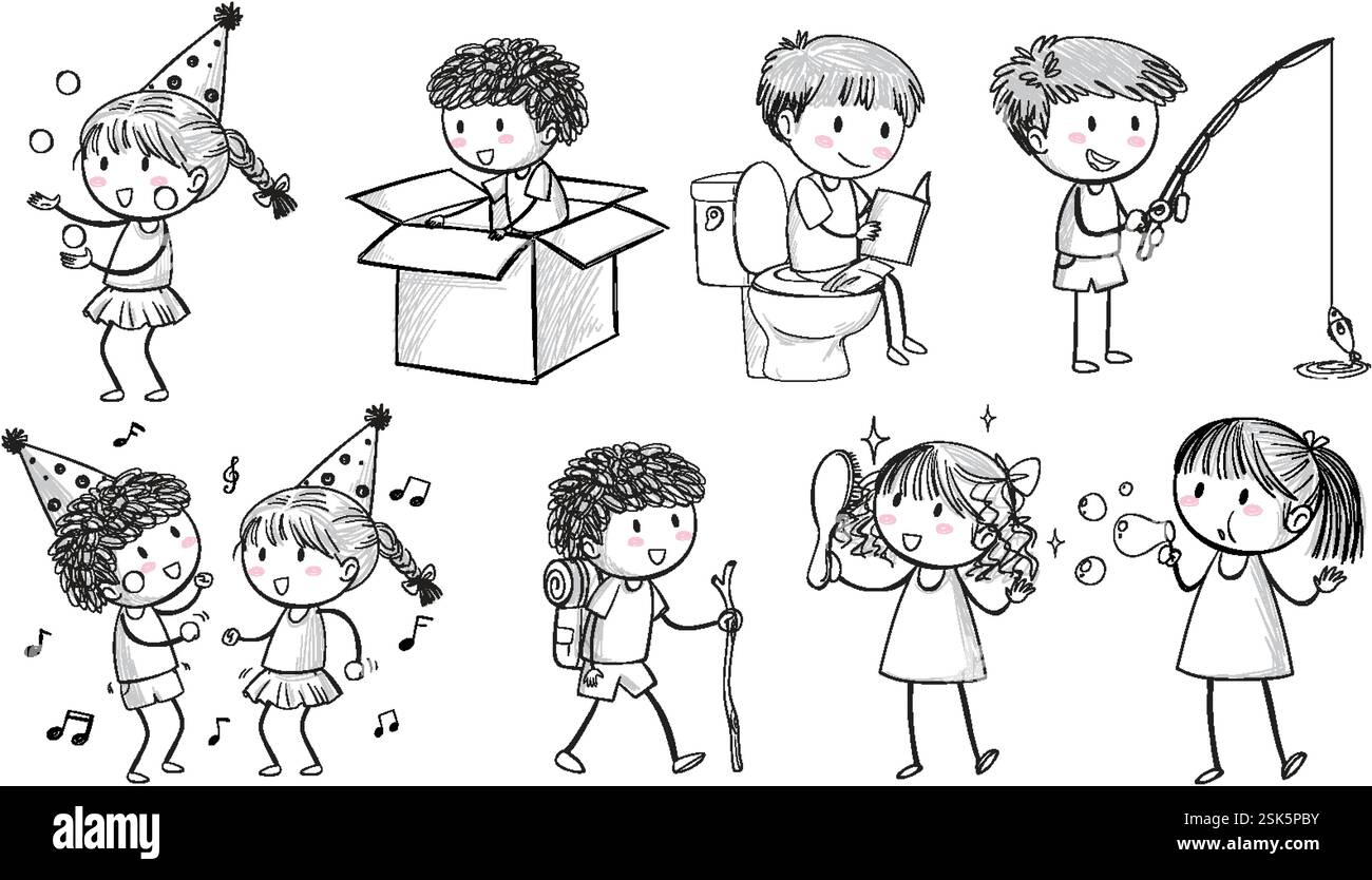 Kids playing, exploring, and enjoying various activities Stock Vector ...