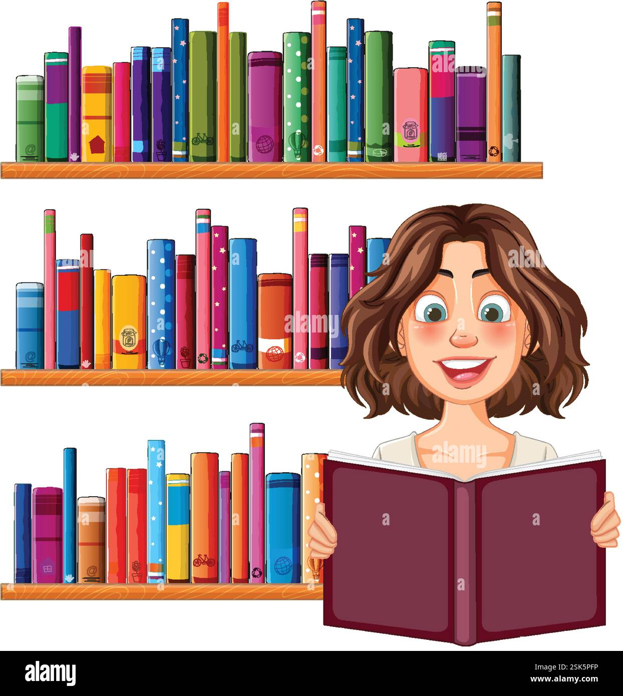 Female student library shelves Stock Vector Images - Alamy
