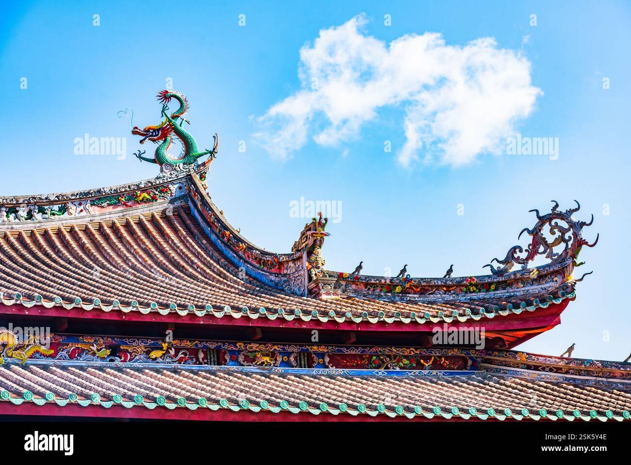Dragon and Pagoda on the roof of the main hall of Kaiyuan Temple in ...