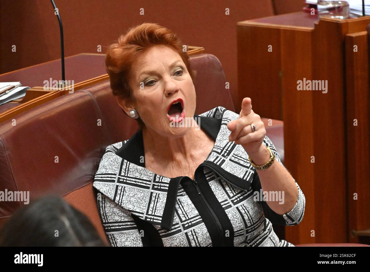 Canberra, Australia. 12th Feb, 2025. One Nation leader Pauline Hanson ...