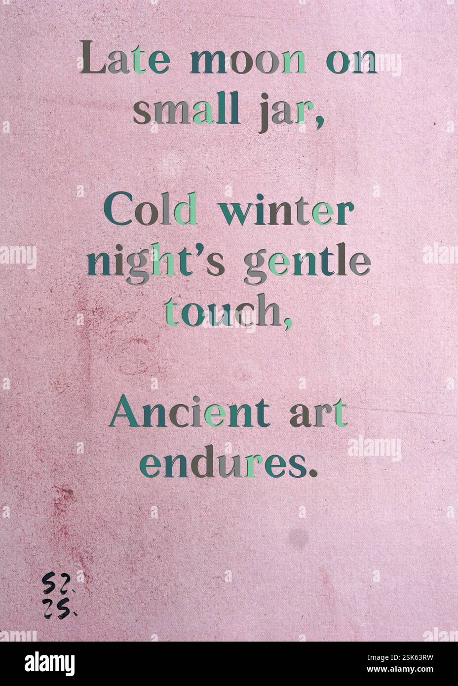 Late moon on small jar, Cold winter night's gentle touch, Ancient art ...