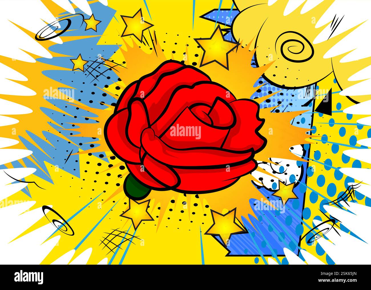 Cartoon Red Rose, comic book Flower. Retro vector comics pop art design ...