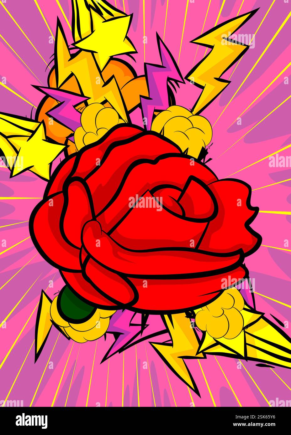 Cartoon Red Rose, comic book Flower. Retro vector comics pop art design ...