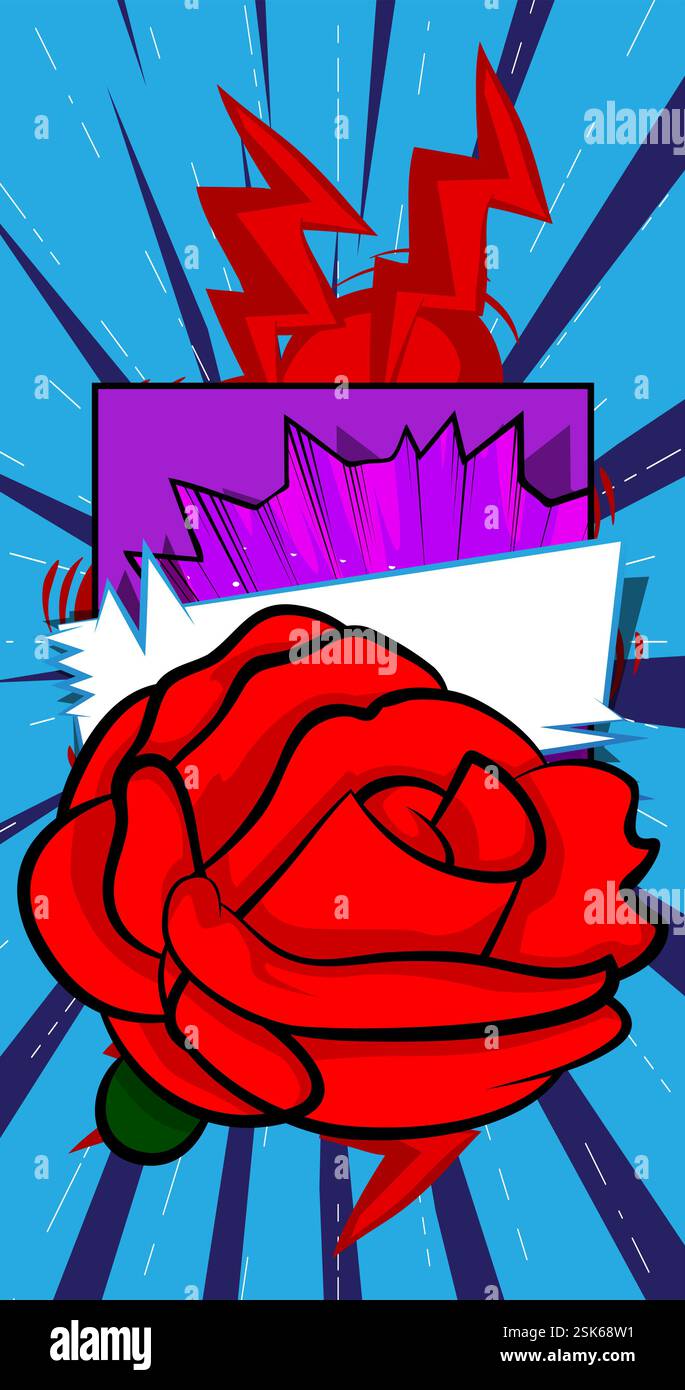 Cartoon Red Rose, comic book Flower. Retro vector comics pop art design ...