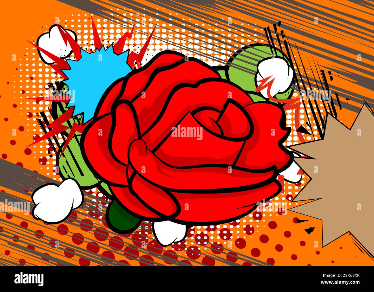 Cartoon Red Rose, comic book Flower. Retro vector comics pop art design ...