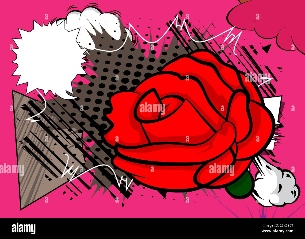 Cartoon Red Rose, comic book Flower. Retro vector comics pop art design ...