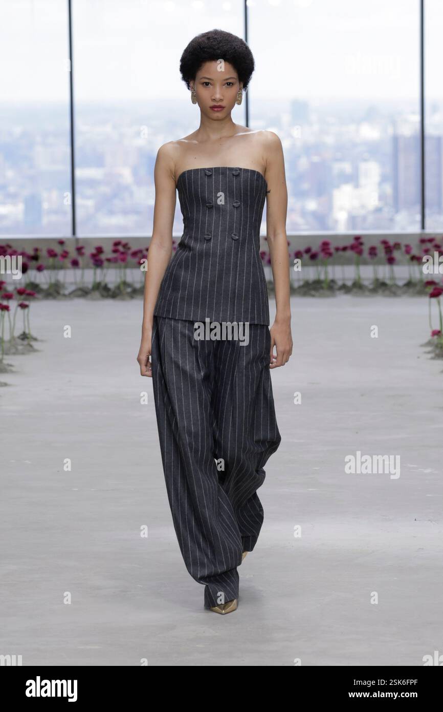 New York, USA. 10th Feb, 2025. A model is seen on the catwalk at the ...