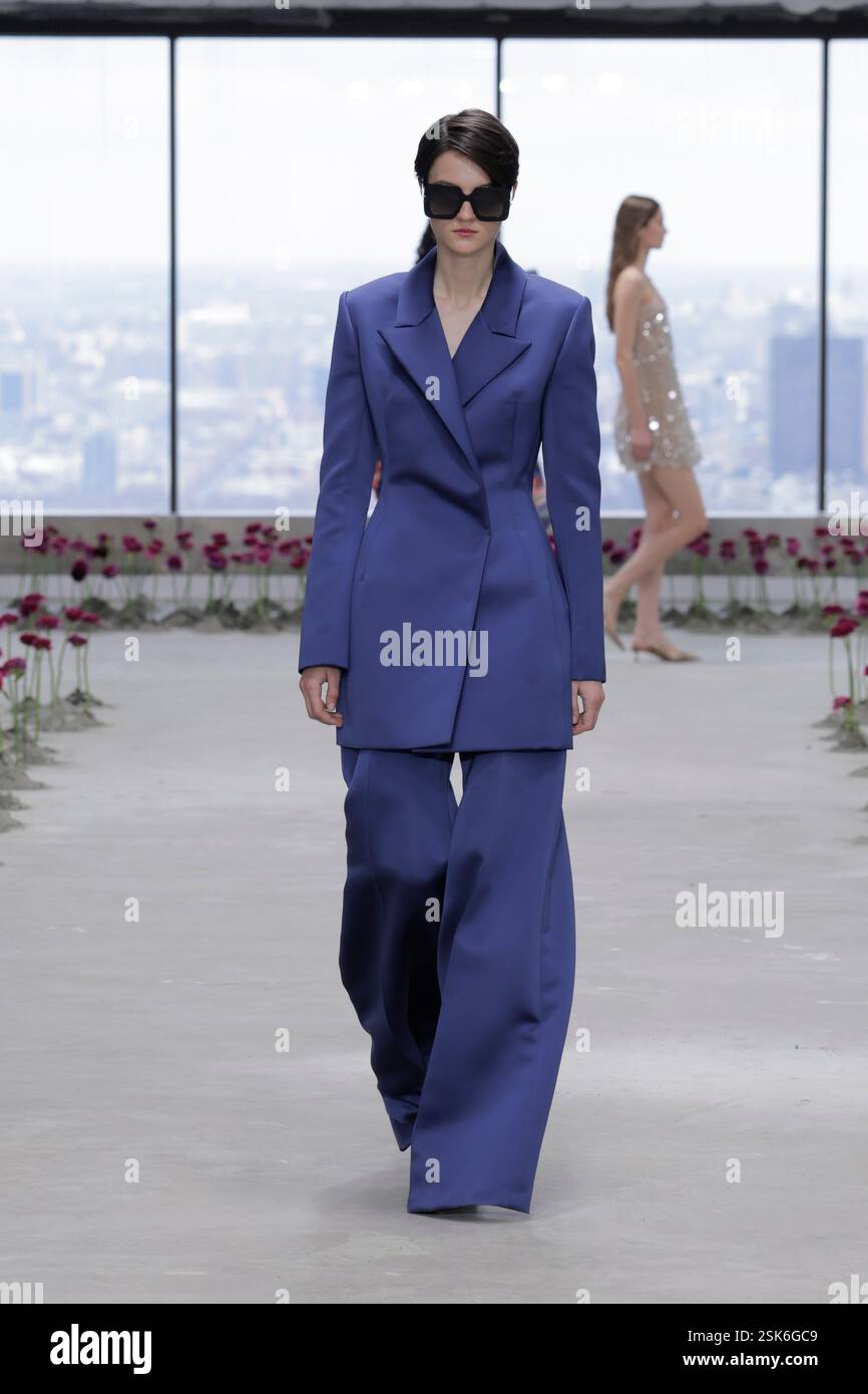 New York, USA. 10th Feb, 2025. A model is seen on the catwalk at the ...