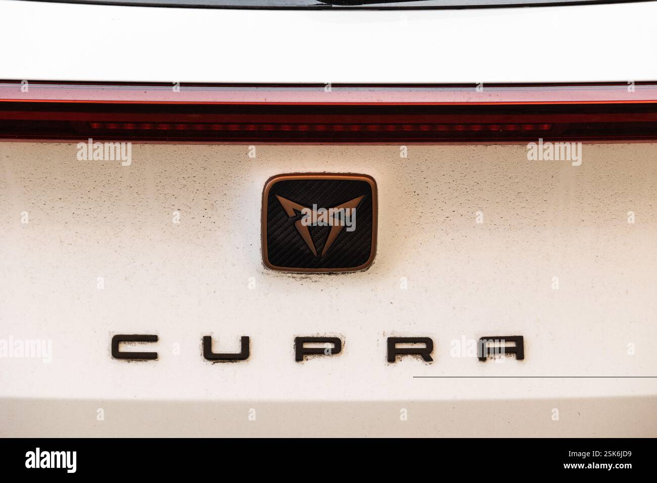 Copenhagen, Denmark. 6th Feb, 2025. The logo of Cupra is seen on a car ...