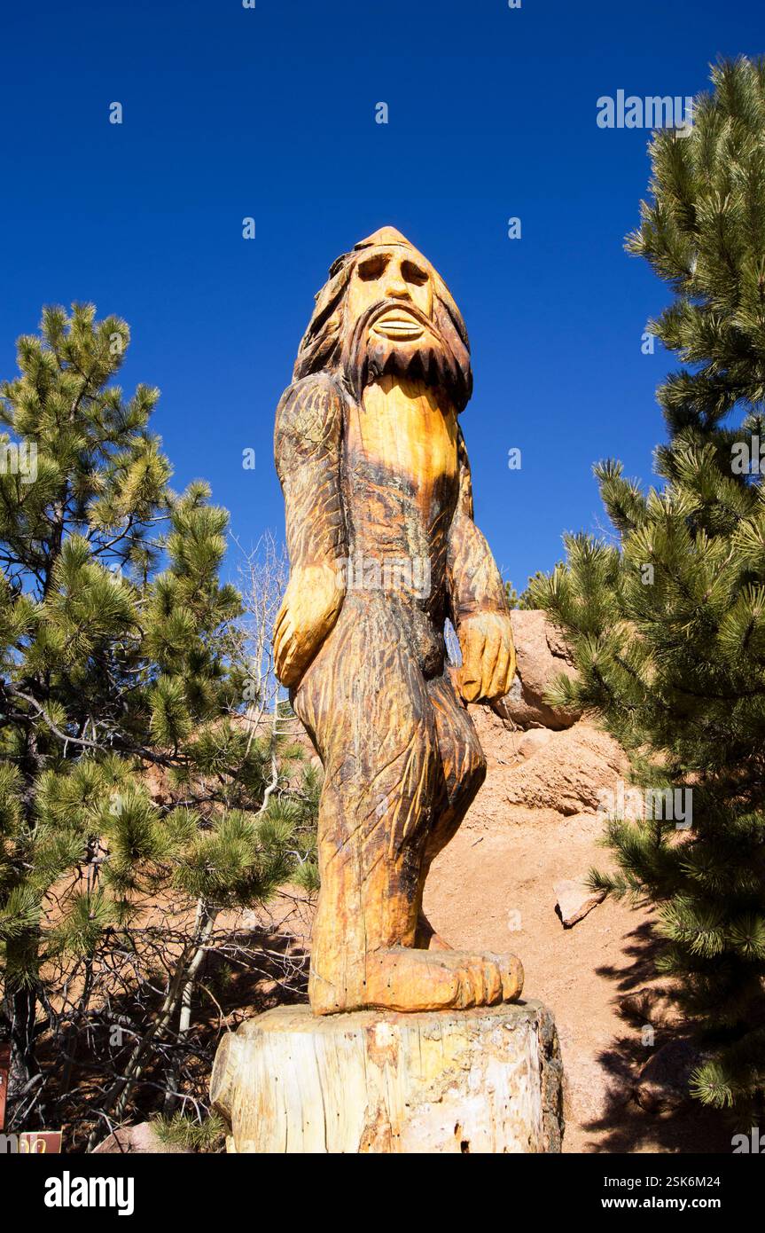 A wooden carving intended to illustrate the mythical Bigfoot creature ...