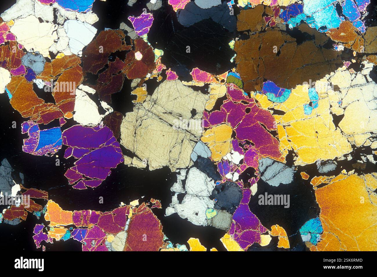 Peridotite. Polarised light micrograph of a thin section of peridotite ...
