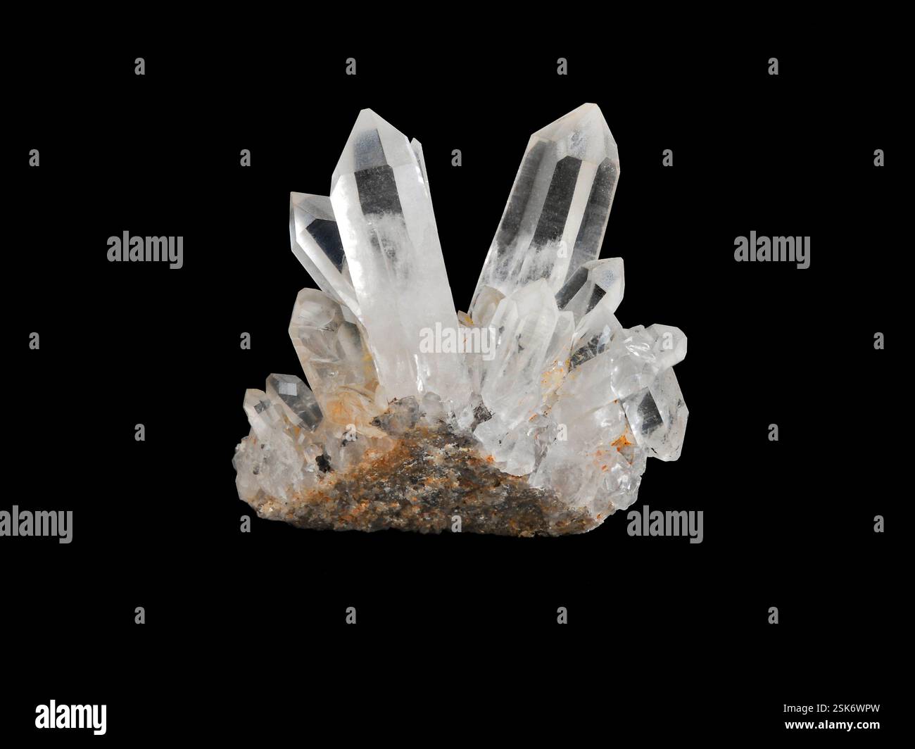 Quartz crystals. Quartz (silicon dioxide) is the most abundant mineral in the Earth's ...
