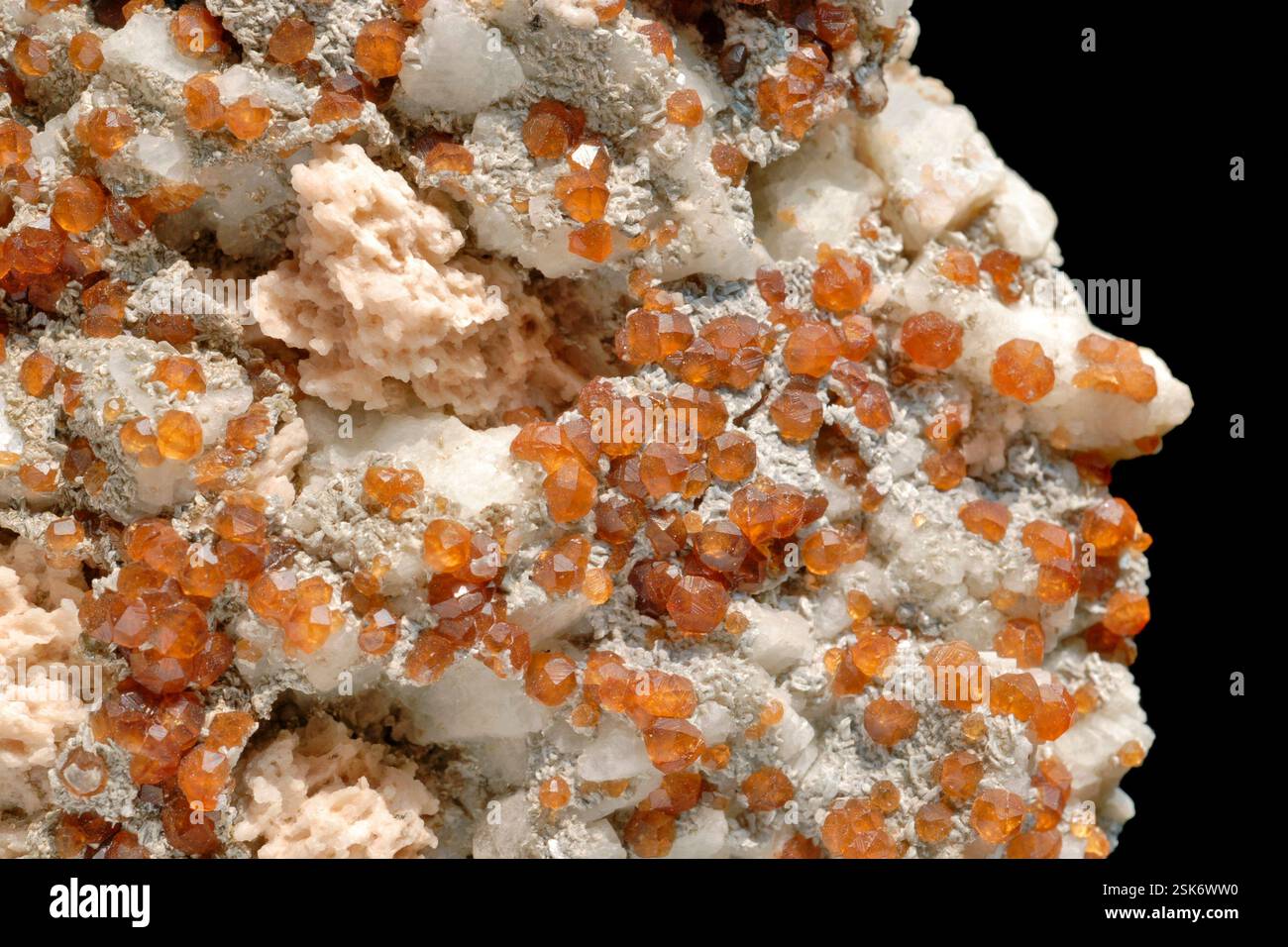 Garnet crystals. Close-up of garnet crystals (red) in their host rock ...