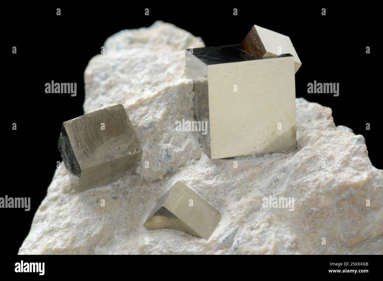 Pyrite crystals. Close-up of iron pyrite crystals in their host rock ...