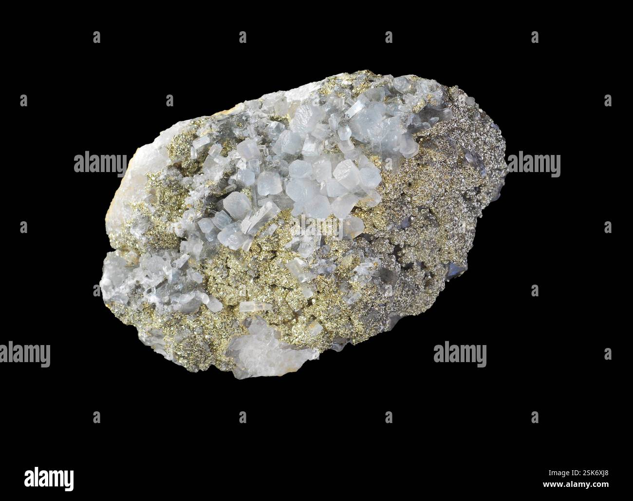 Calcite and pyrite. Sample of rock containing calcite (white) and ...